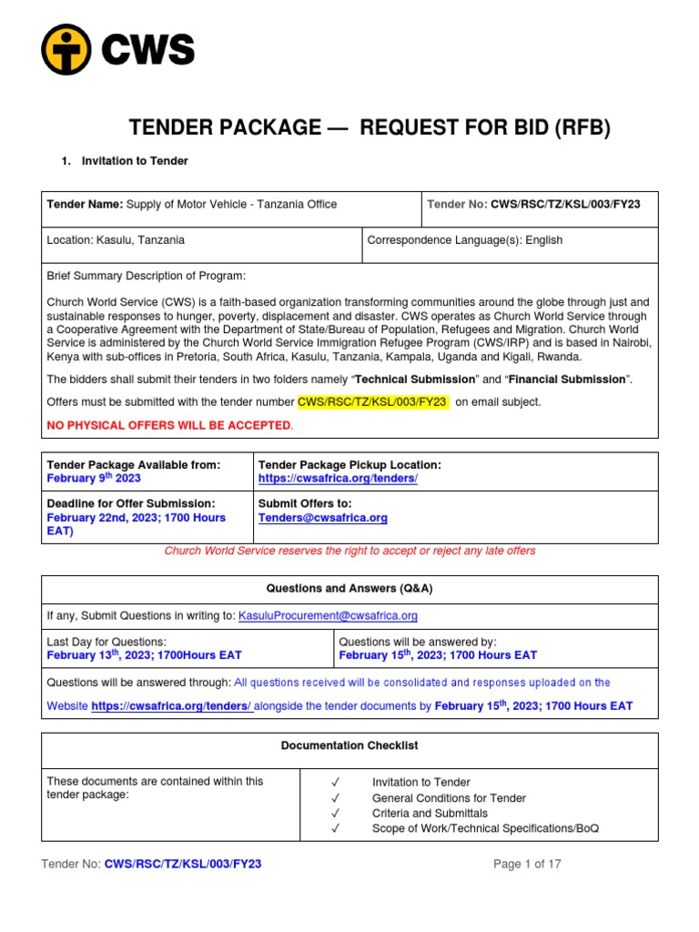 Tanzania Motor Vehicle Tender Notice | PDF | Non Disclosure Agreement ...