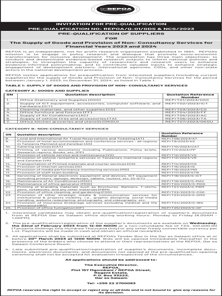 Invitation For Pre Qualification Non Consultancy Services For Financial ...