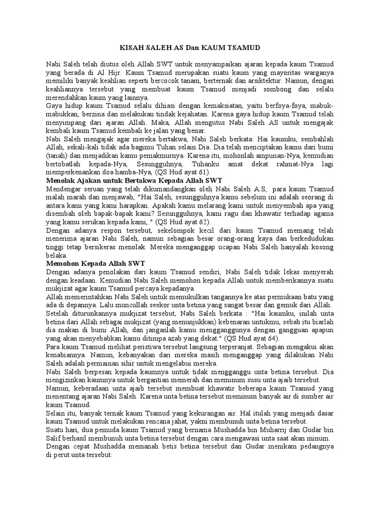 Kisah Nabi Saleh dan Kaum Tsamud | PDF | Perjalanan