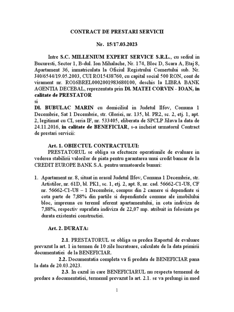 Contract de Prestari Servicii PF | PDF