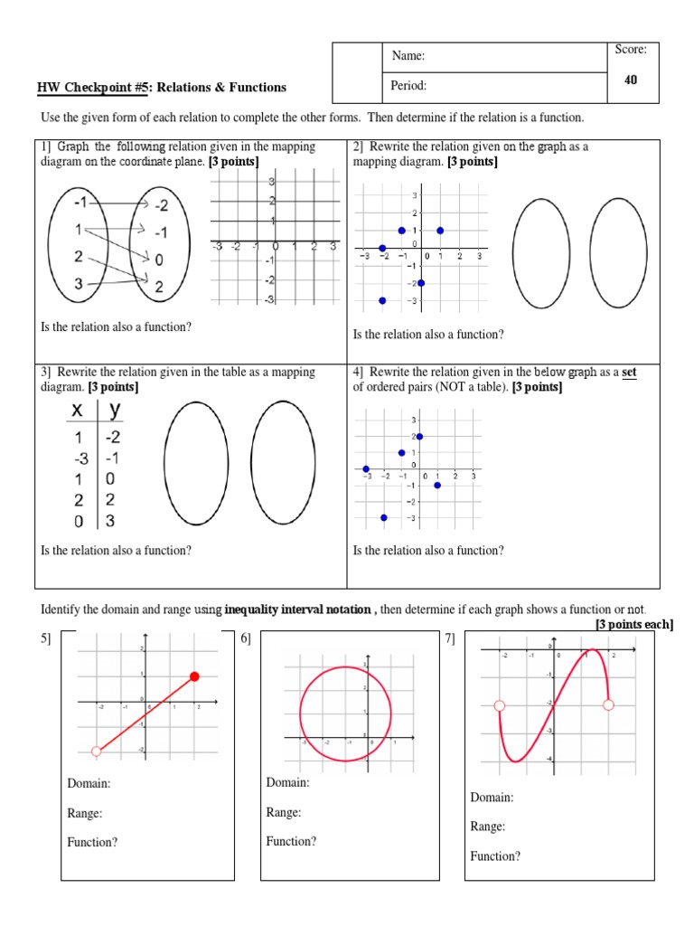 HW Checkpoint #5 (Relations and Functions) | PDF | Function (Mathematics) | Mathematical Logic