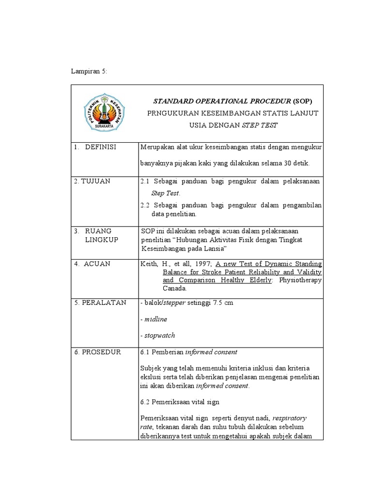 SOP Step Test Keseimbangan Lansia | PDF