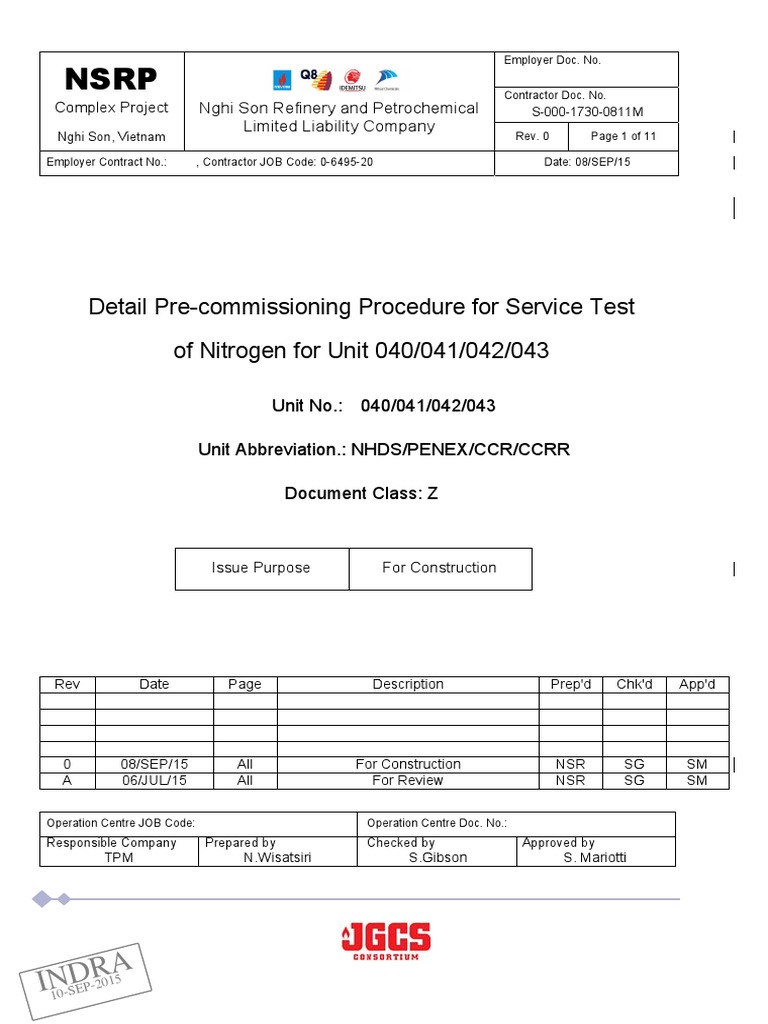 Indra: Detail Pre-Commissioning Procedure For Service Test of Nitrogen ...