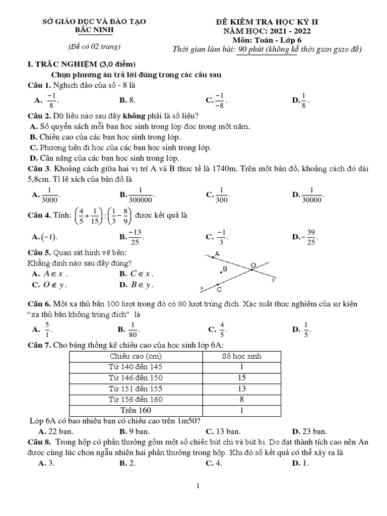 De Kiem Tra Cuoi Hoc Ky 2 Toan 6 Nam 2021 2022 So GDDT Bac Ninh | PDF