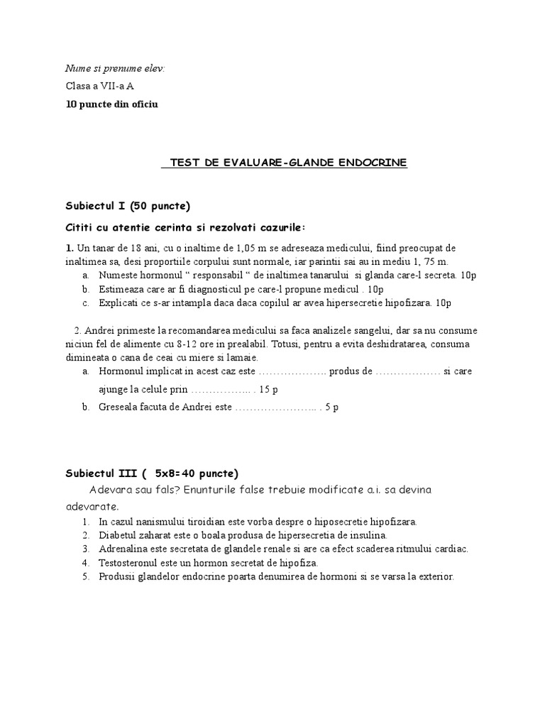 Test Clasa A7a | PDF
