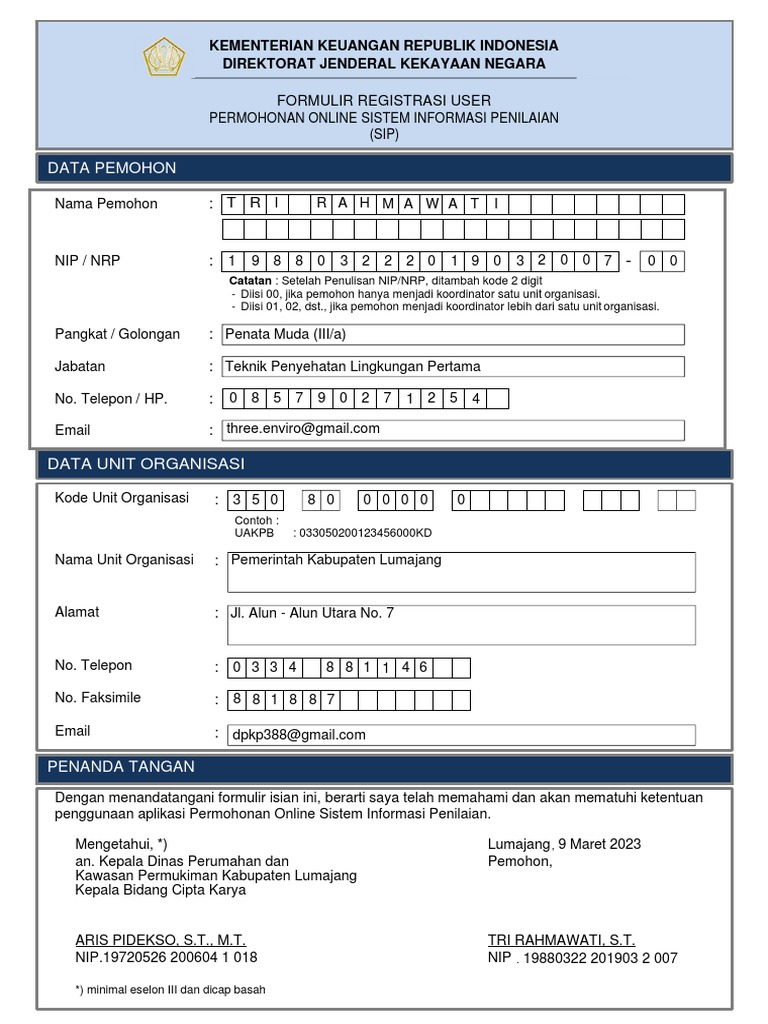 Form Registrasi SIP Permohonan Online | PDF