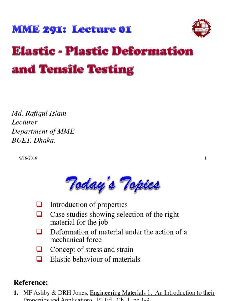 Lecture 1 | PDF | Deformation (Engineering) | Strength Of Materials