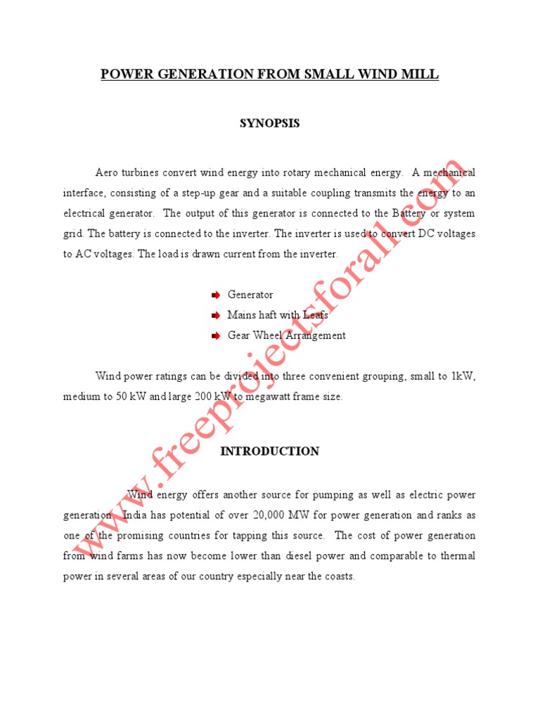 Power Generation From Small Wind Mill | PDF | Wind Power | Turbine