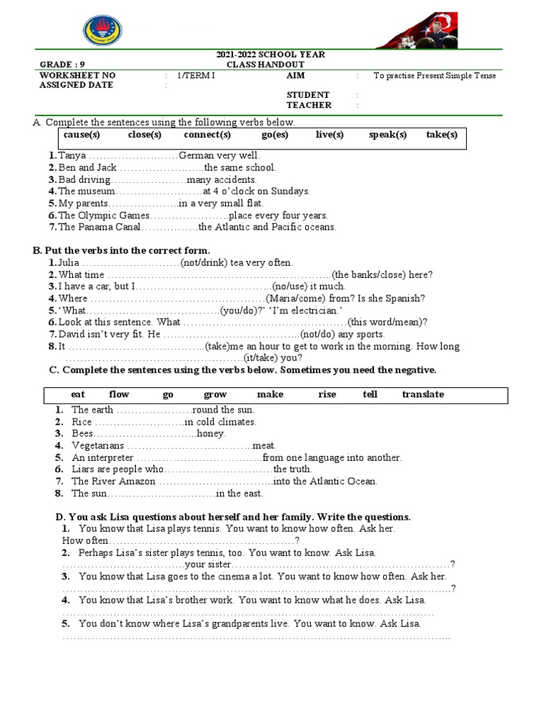 Present Simple Tense Worksheet | PDF