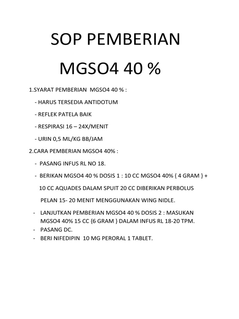 Sop Pemberian MGSO4 40 % | PDF | Teknologi & Rekayasa