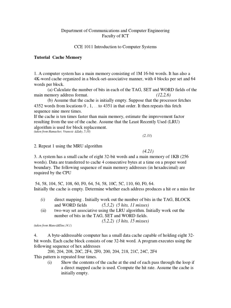 CCE1011 Tut Cache | PDF | Cpu Cache | Computer Science