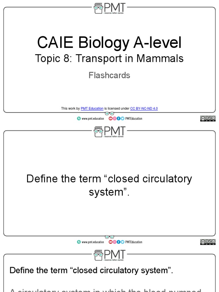 Topic 8 Transport in Mammals - CAIE Biology A-Level | PDF | Heart Valve | Heart