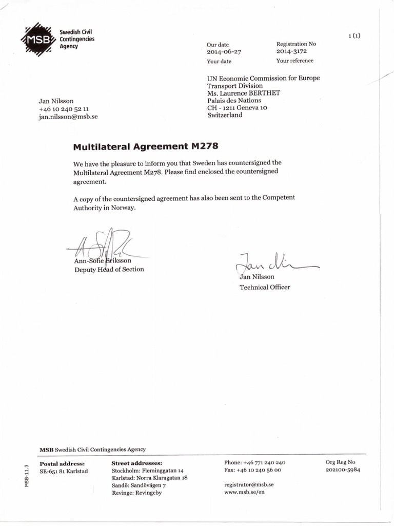 Multilateral Aggreement M278 Norway Possibility To Use LPG Tank at 23 Bar Till 31-05-2019 | PDF