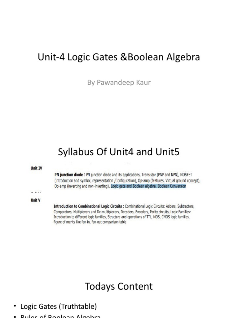 Unit-4 Logic Gates &boolean Algebra: by Pawandeep Kaur | Download Free ...