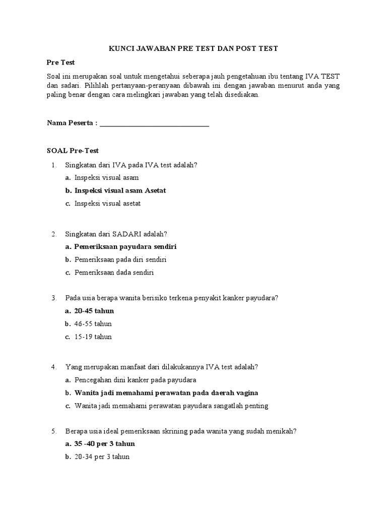 Jawaban Pre Test & Post Test | PDF