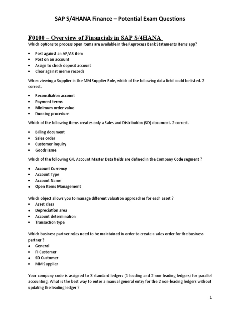 Assessment Questions - SAP S4HANA | PDF | Debits And Credits | Payments