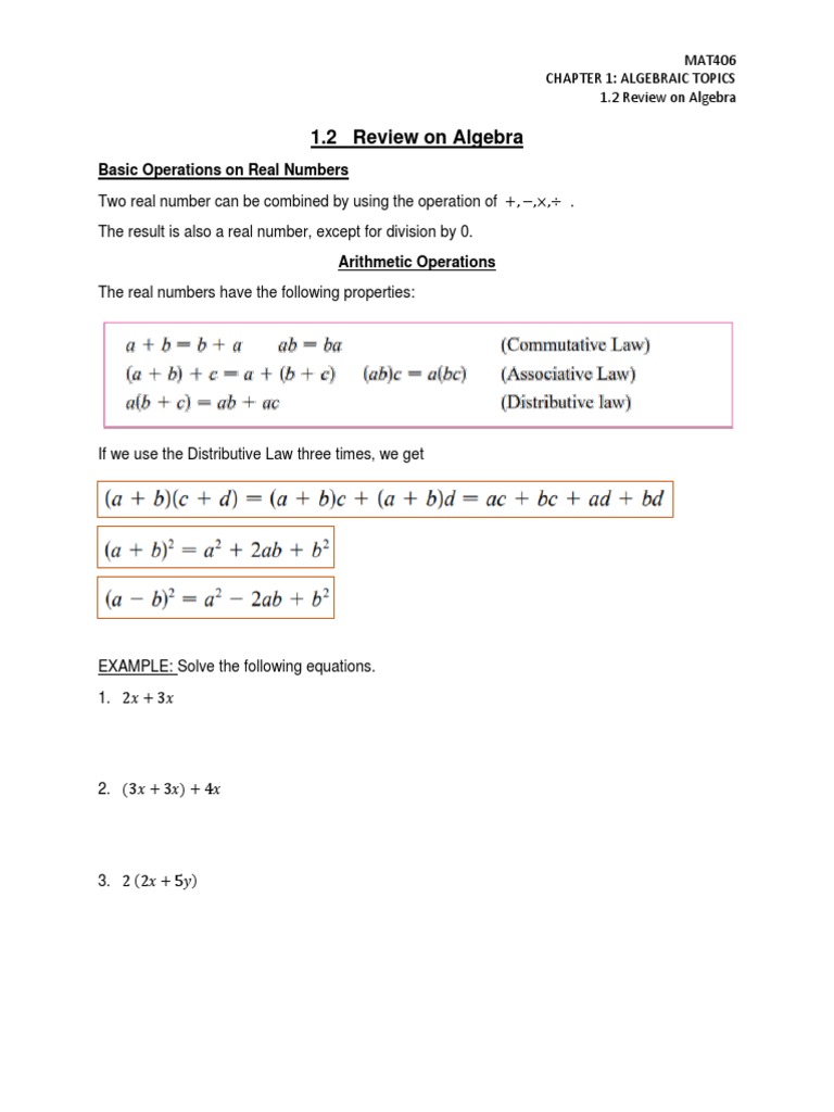 1.2 - Review On Algebra | PDF | Algebra | Division (Mathematics)
