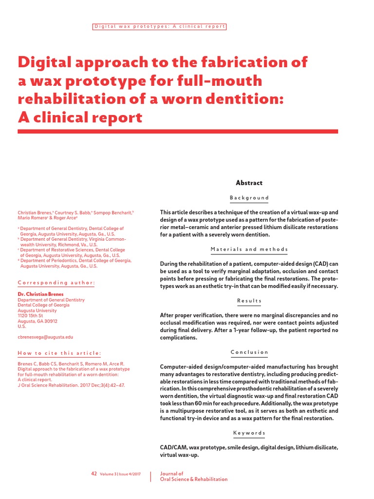 Digital Approach To The Fabrication of A Wax Prototype For Full-Mouth ...