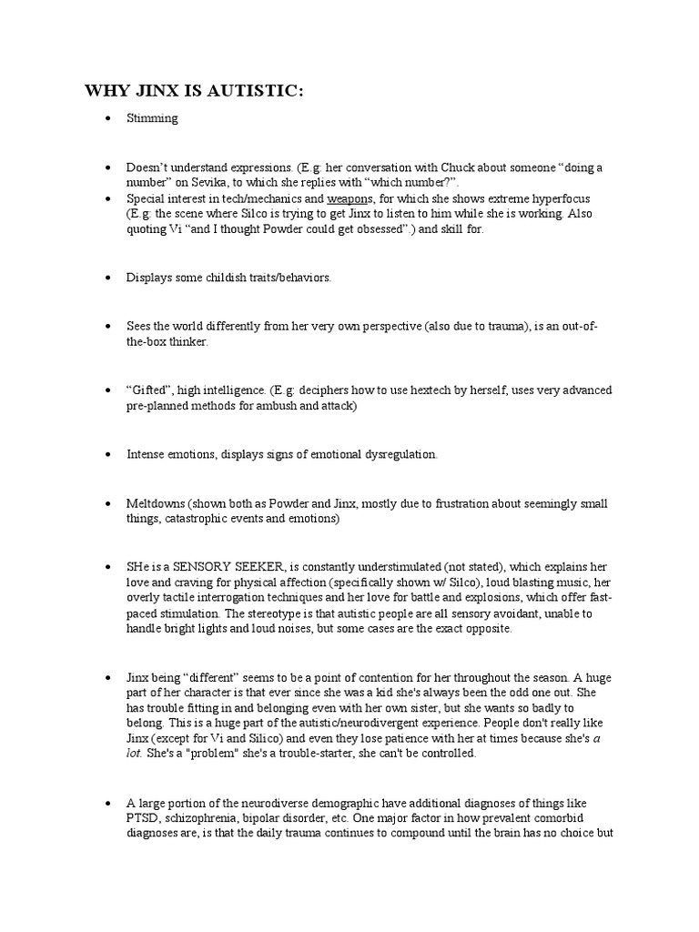 Why JINX Is Autistic | PDF | Hallucination | Disability