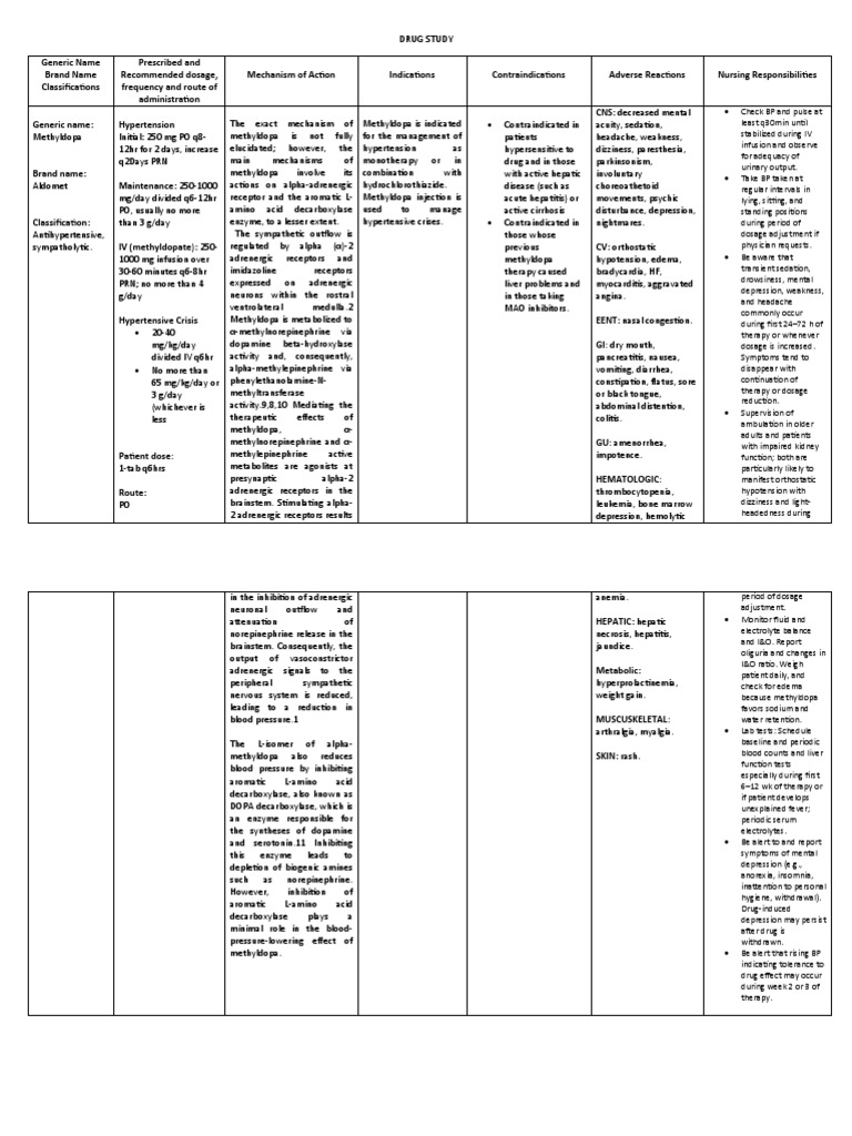 Methyldopa | PDF | Norepinephrine | Diseases And Disorders