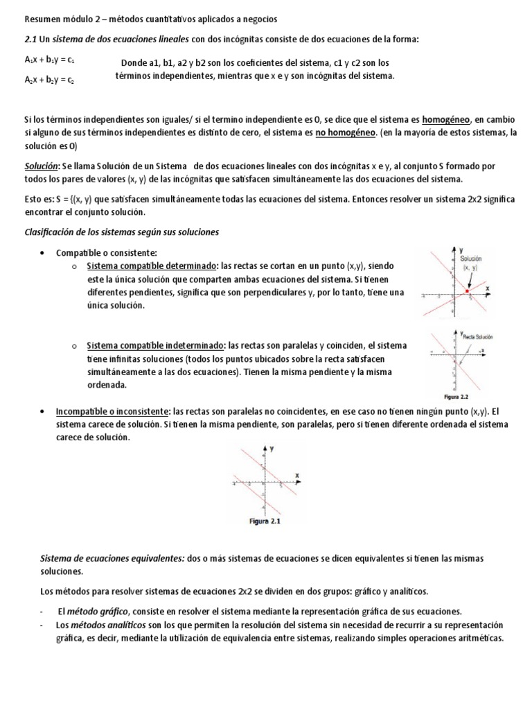 Resumen Módulo 2 | PDF | Sistema de ecuaciones lineales | Ecuaciones