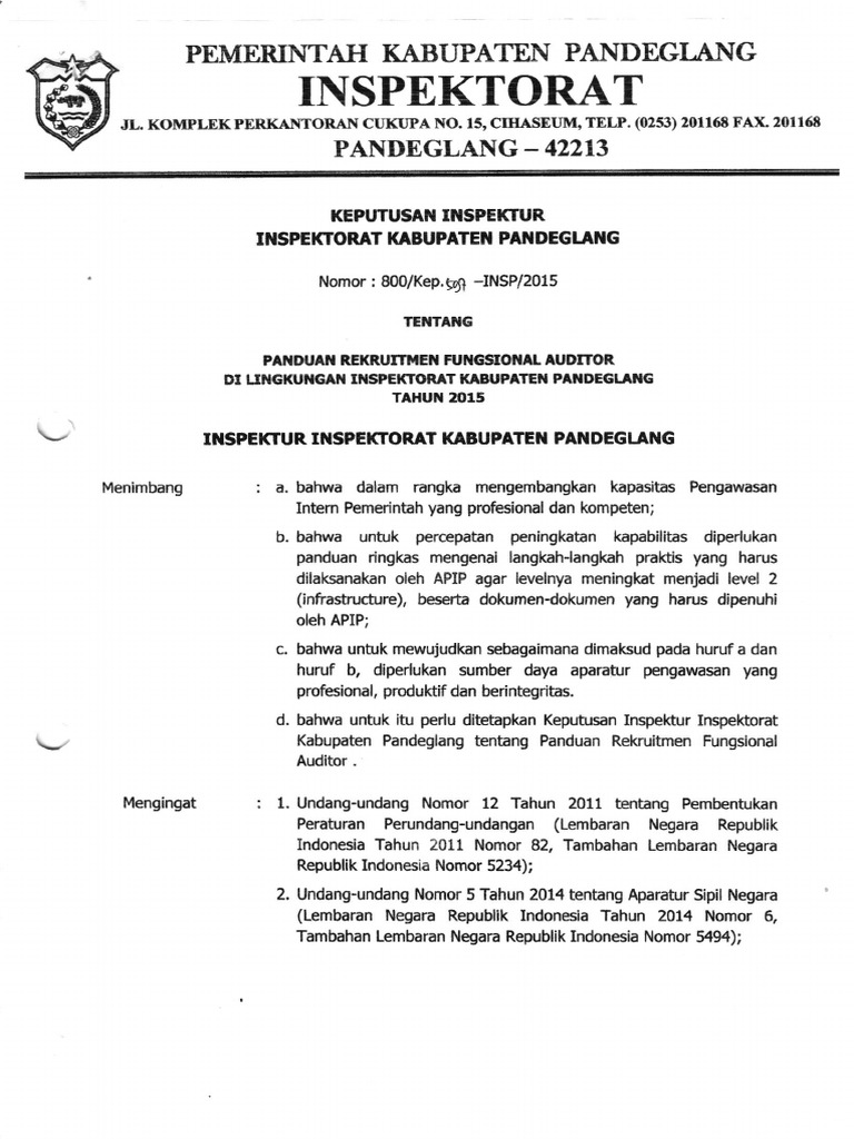 Inspektorat: Pemerintah Kabupaten | PDF