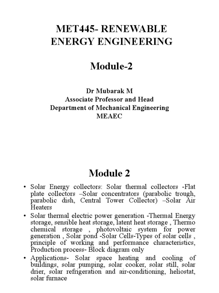 Met445-Renewable Energy Engineering Module-2 | PDF | Solar Energy | Thin Film Solar Cell