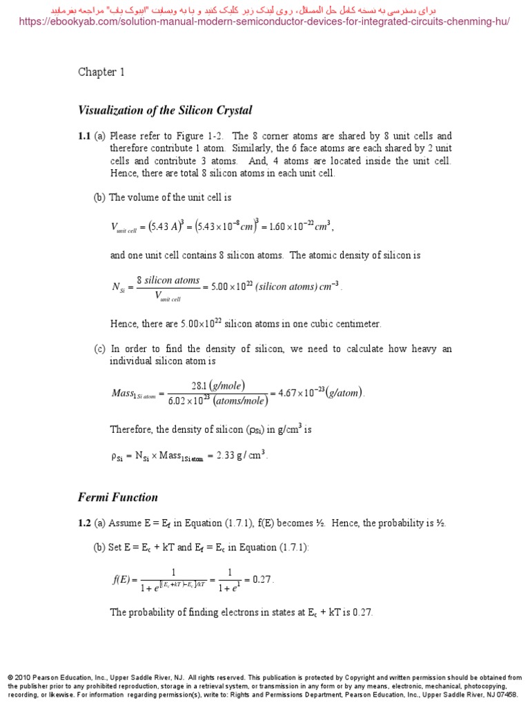 Solution Manual For Modern Semiconductor Devices For Integrated Circuits 1st Ed - Chenming C. Hu ...