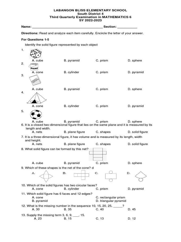 Third Periodical Test in Math 6 | PDF | Shape | Speed