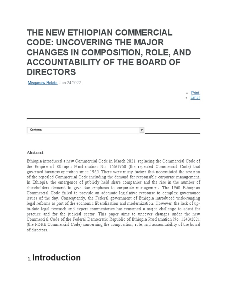 The New Ethiopian Commercial Code: Uncovering The Major Changes in Composition, Role, and ...