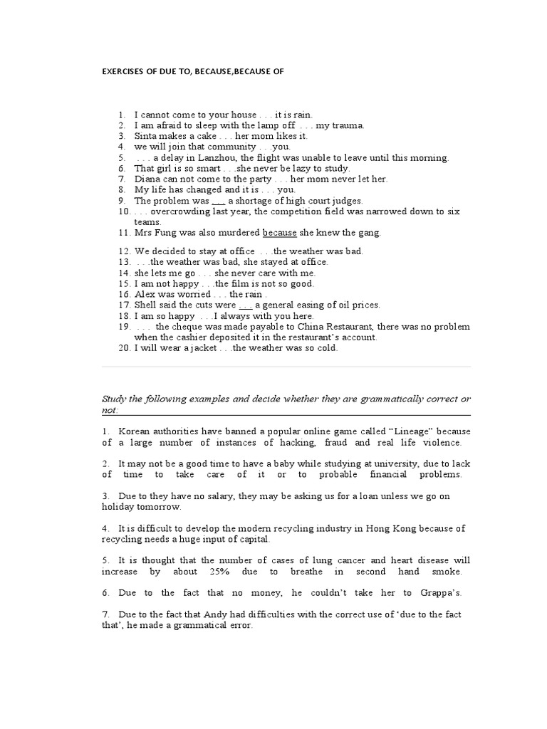 Exercises of Due To | PDF