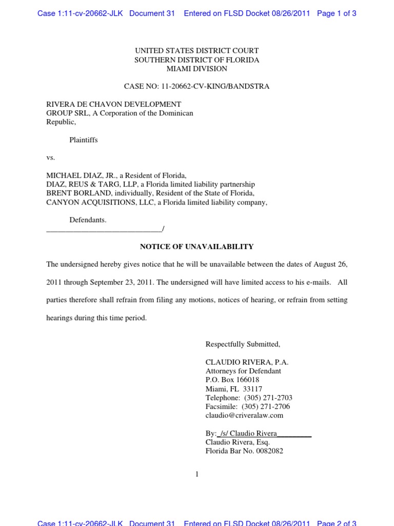 Notice of Unavailability in Legal Case | PDF