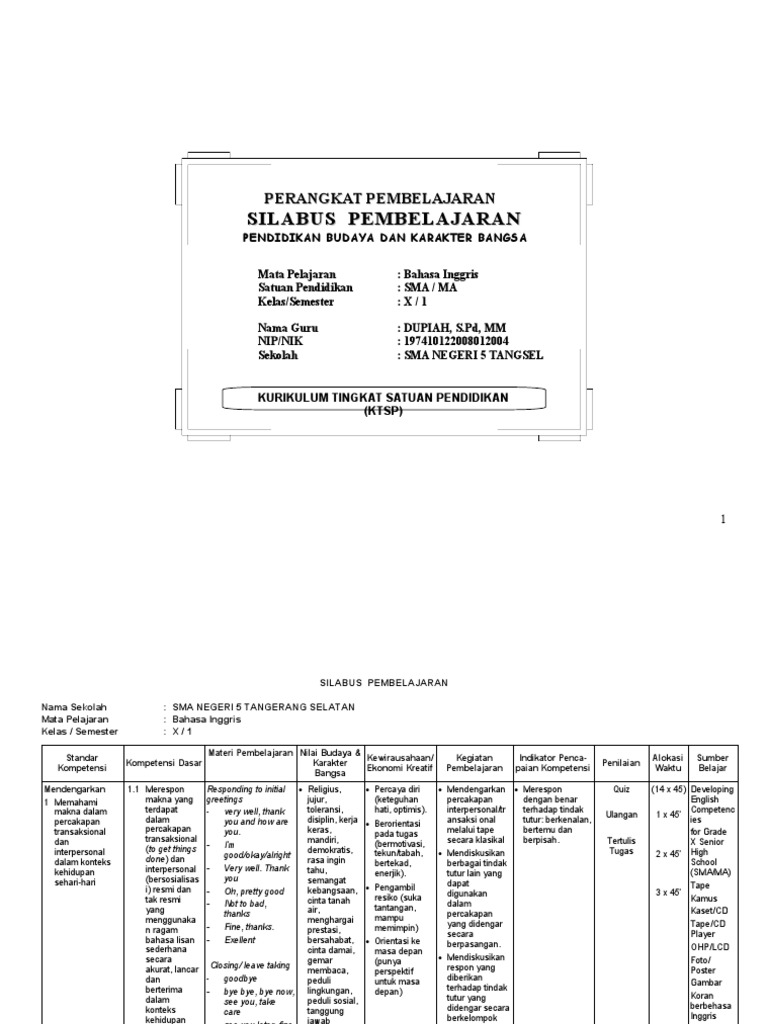 Silabus BHS Inggris Sma | PDF