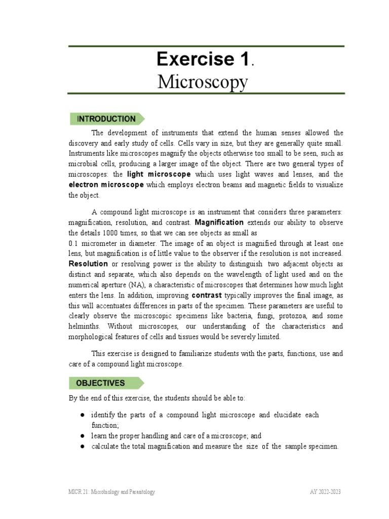 Microscopy: Exercise 1 | Download Free PDF | Angular Resolution ...