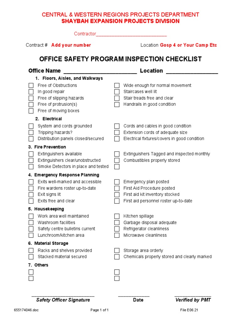 L6.21 Office Inspection Checklist | PDF | Stairs | Safety