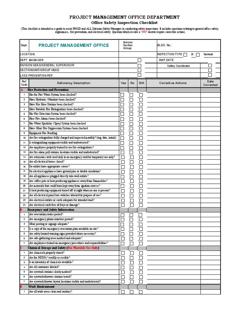 Office Safety Inspection Checklist | PDF | Ac Power Plugs And Sockets ...