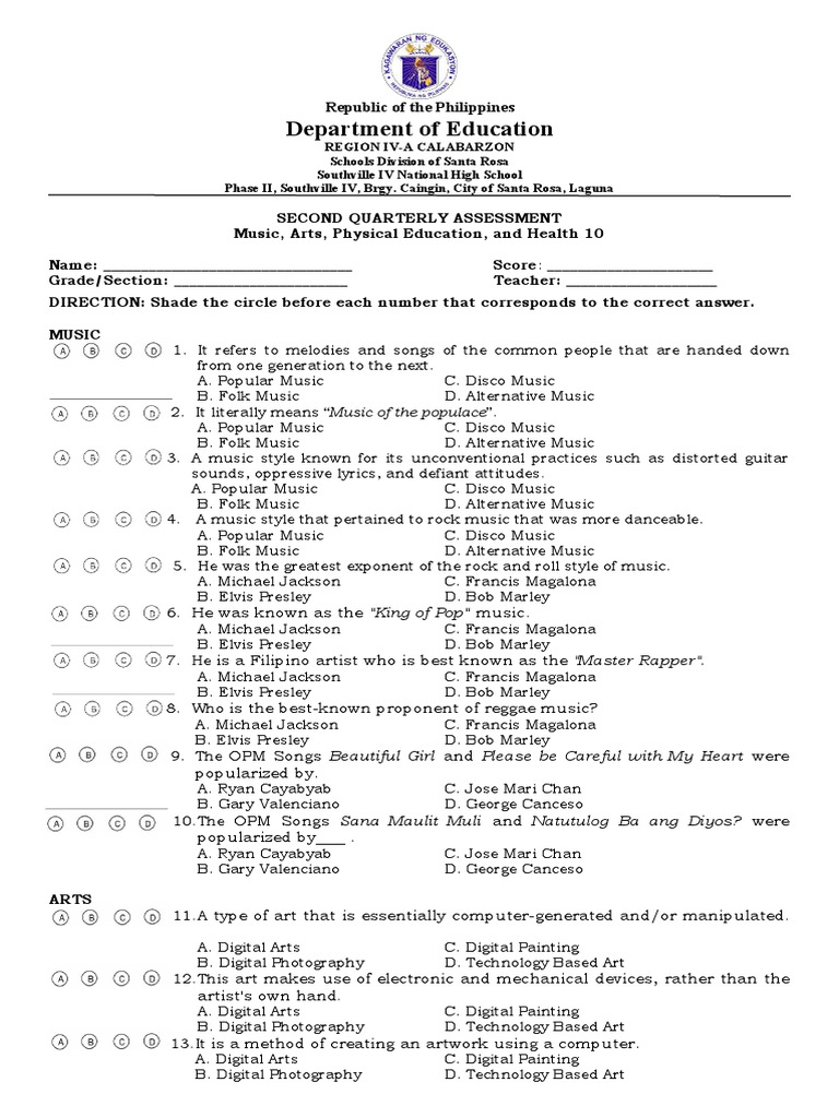 2nd-Quarter-Exam MAPEH 10 | PDF