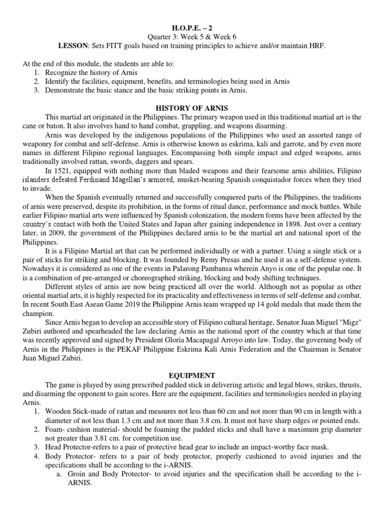 H.O.P.E. - 2 LESSON: Sets FITT Goals Based On Training Principles To ...