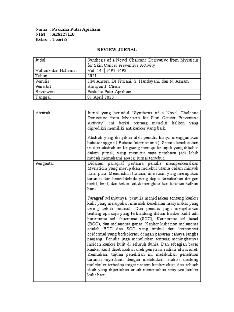 Paskalia Putri Apriliani - A28227110 - T6 (Review Jurnal) | PDF
