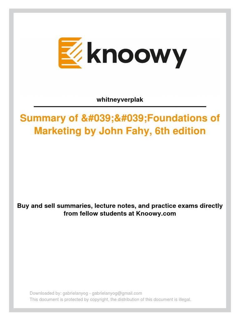 Introduction To Marketing Notes | PDF | Marketing | Consumer Behaviour