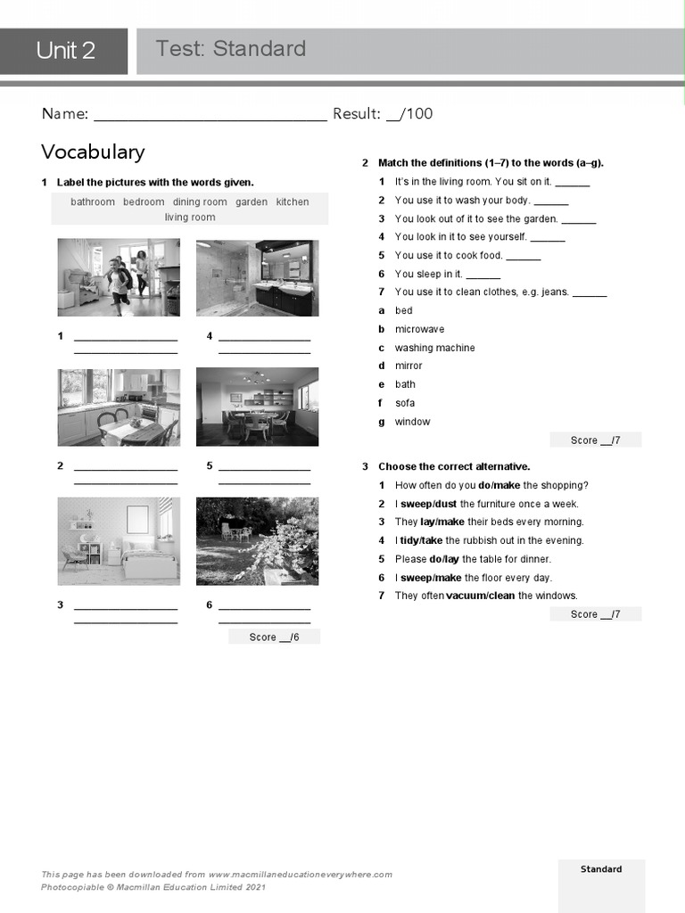 Unit 2: Test: Standard | PDF | Adjective | Homework