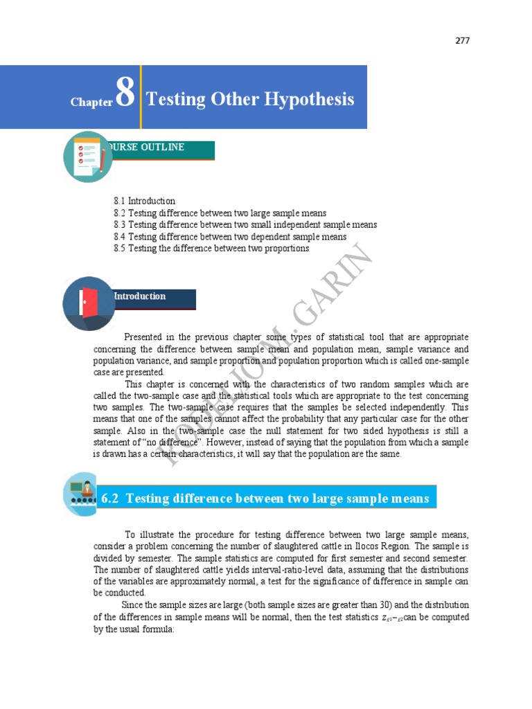 Chapter 8 Testing Other Hypothesis Pdf Statistical Hypothesis Testing Null Hypothesis