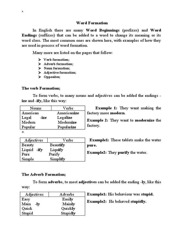 Word Formation Techniques in English | PDF | Adjective | Verb