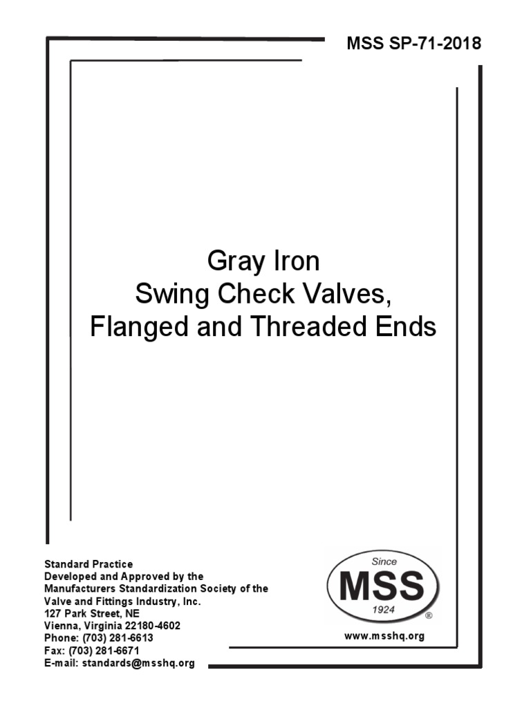 Gray Iron Swing Check Valves, Flanged and Threaded Ends: MSS SP-71-2018 ...