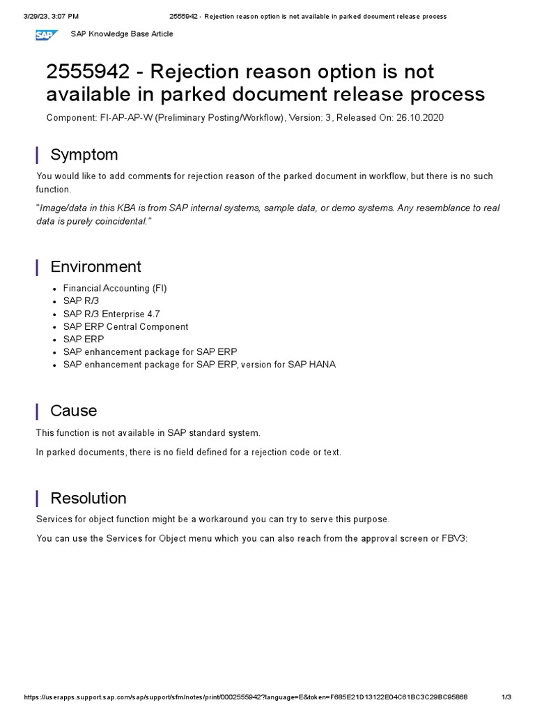 Rejection Reason Option Is Not Available in Parked Document Release ...