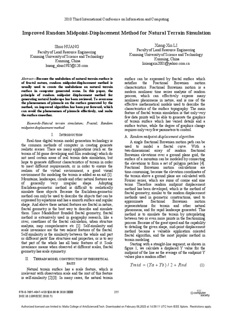 Improved Random Midpoint Displacement Method For Natural Terrain Simulation Pdf Fractal