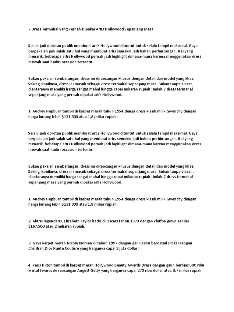 7 Dress Termahal Artis Hollywood | PDF | Perjalanan | Seni