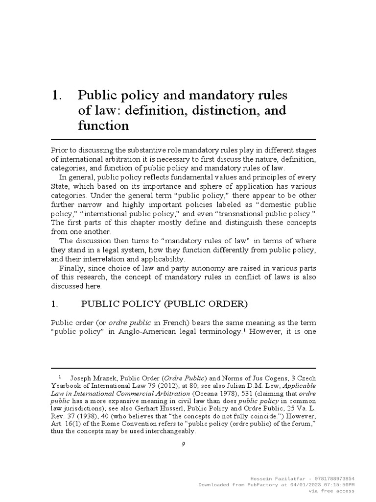 Public Policy and Mandatory Rules of Law: Definition, Distinction, and ...