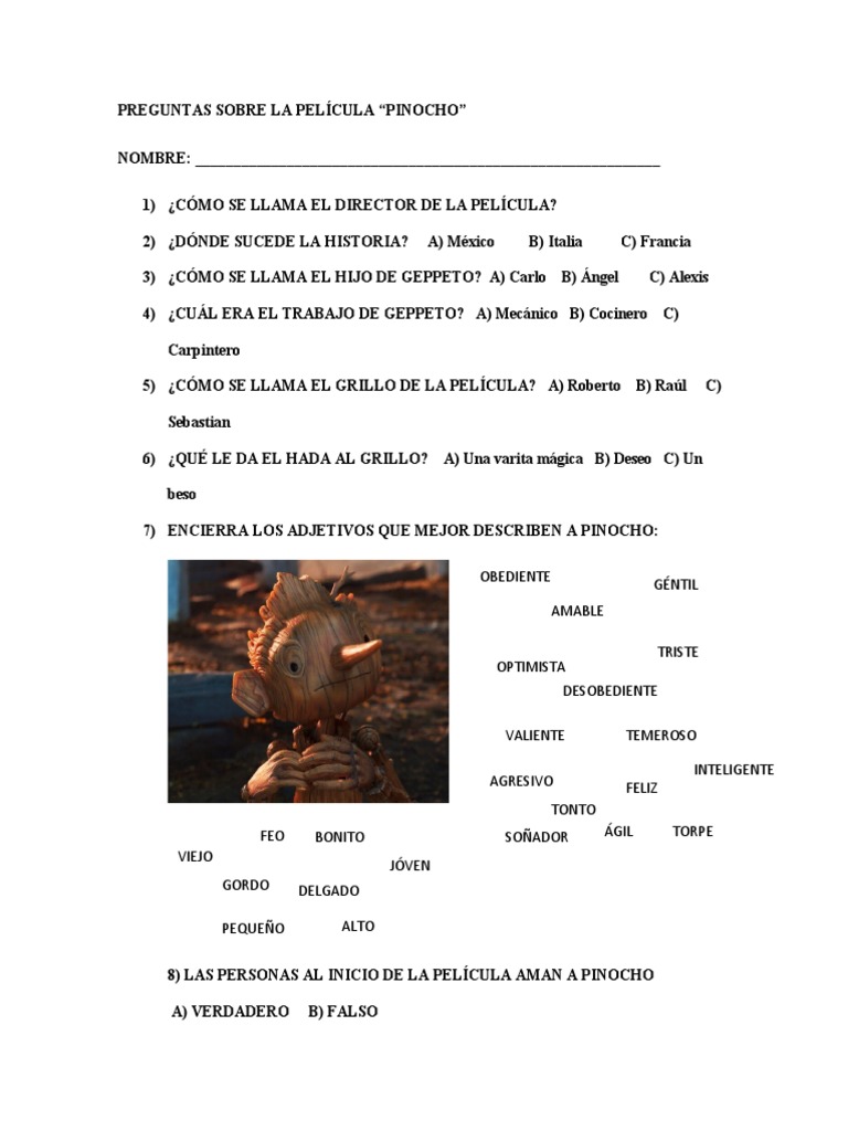 Preguntas sobre la película Pinocho | PDF