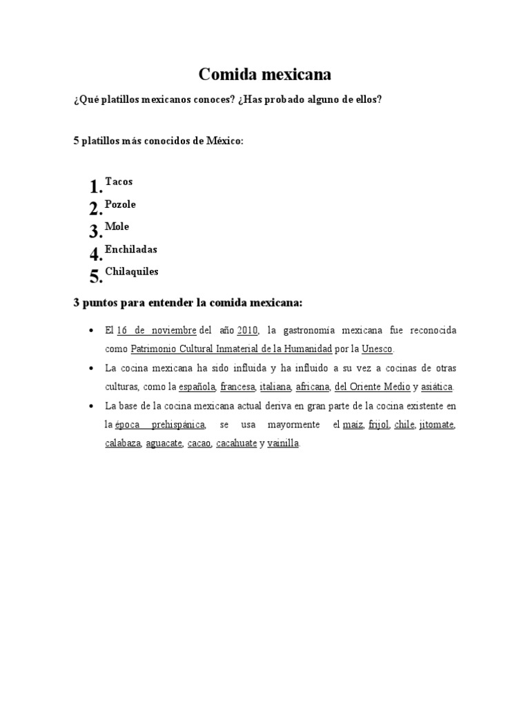 Comida Mexicana (Info) | PDF | Cocina mexicana | Alimentos